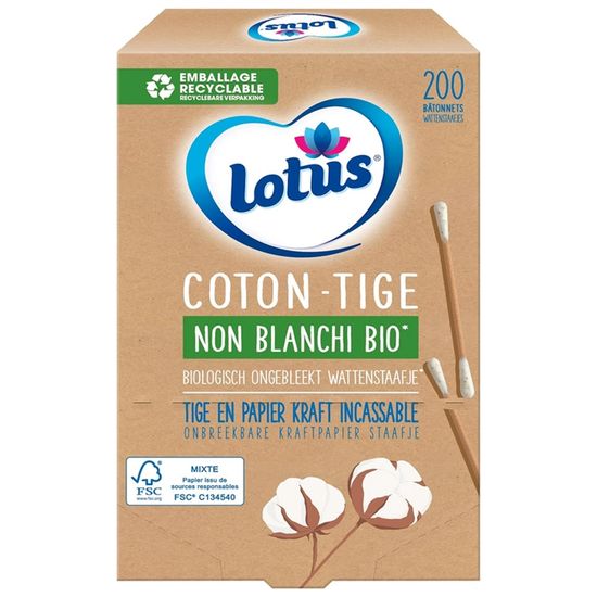 Coton-tiges - LOTUS - Non-Blanchi Bio - 200 Bâtonnets - Tige en Papier ...