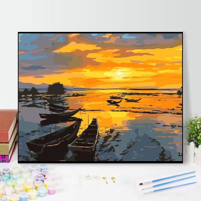 Peinture Numero Adulte 60*75cm paysage dessiné à la main bateau de bord ...