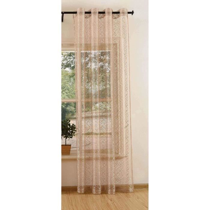 203522 Rideau En Maille Avec Œillets Couleur Unie Transparent 1 Pièce ...