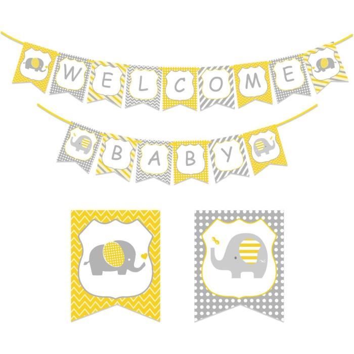 Yellow Elephant Baby Shower - Bannière De Bienvenue Pour Sexe Neutre ...