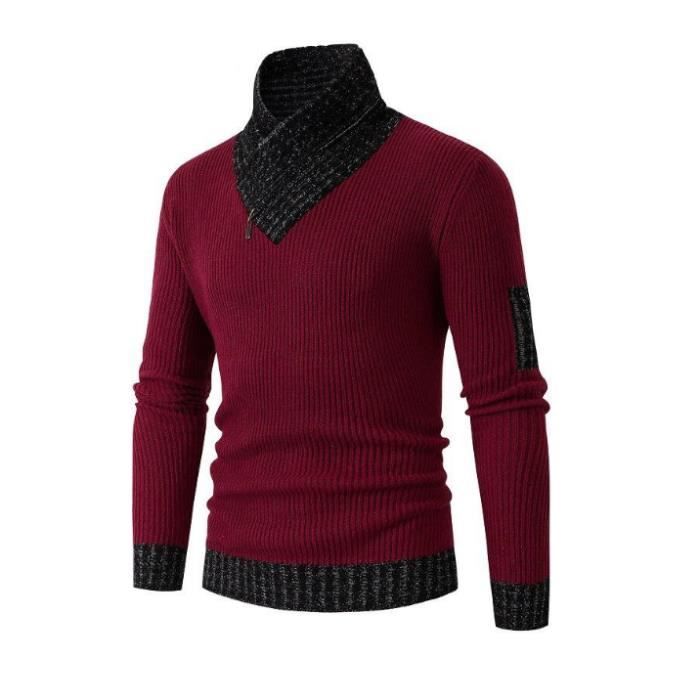 Pull Homme Manches Longues Encolure Ronde Zippée En Laine Automne Hiver ...