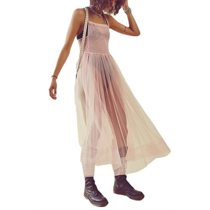 Minetom Robe Décolleté Sans Manches Femme Filet à Mailles Larges