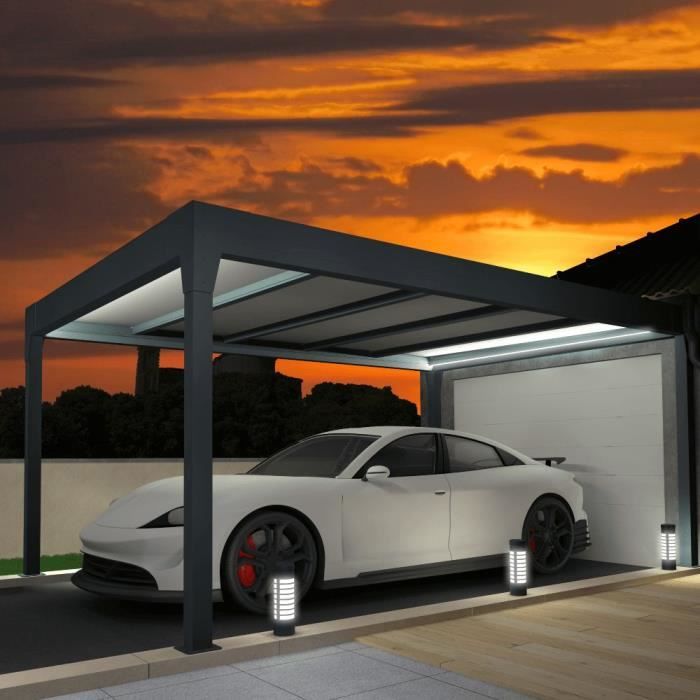 Carport isotoit® MODERN îlot Gris anthracite 5,02x4,50m + LED ...
