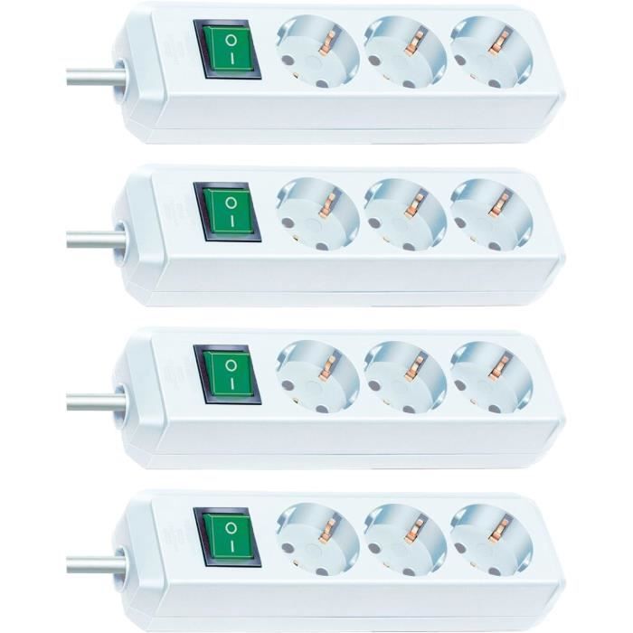 Eco-Line Lot De 4 Multiprises 3 Prises Avec Interrupteur Blanc 5 M ... Eco-Line Lot De 4 Multiprises 3 Prises Avec Interrupteur Blanc 5 M ...