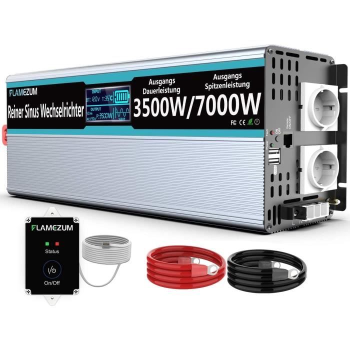 3500W Convertisseur 12V 220V Pur Sinus Onduleur Dc 220V-230V Avec Télécommande 2 Prises Ac Et 2 ...
