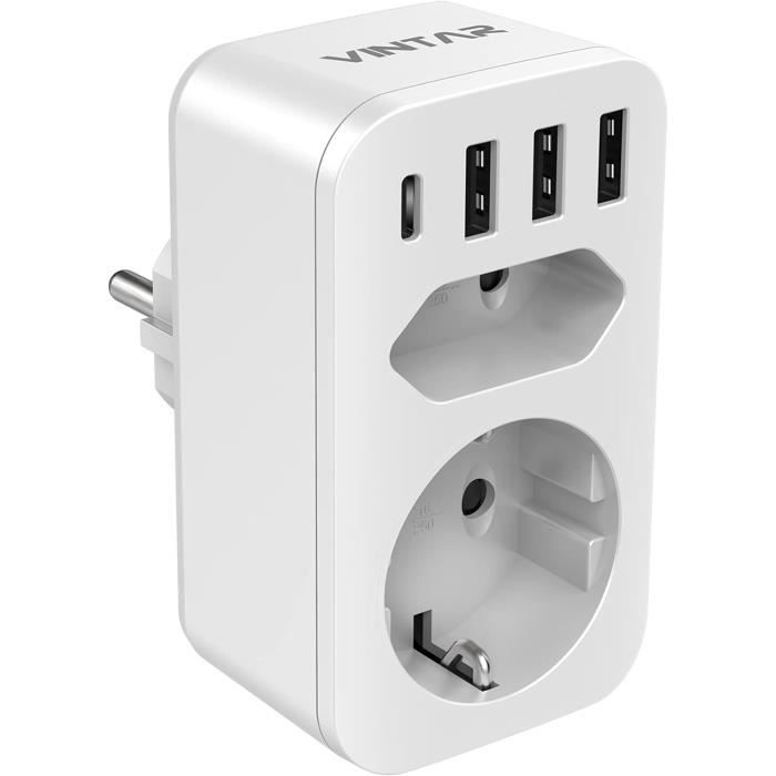 Prise Usb, Multiprise (4000 W) Avec 3 Chargeurs Usb (2,4 A) Et 1 Port ...