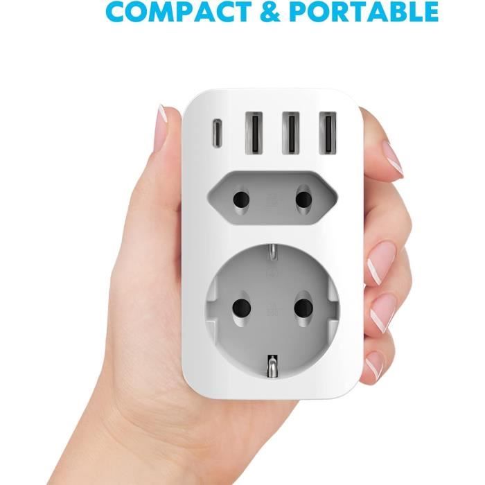 Prise Usb, Multiprise (4000 W) Avec 3 Chargeurs Usb (2,4 A) Et 1 Port ...