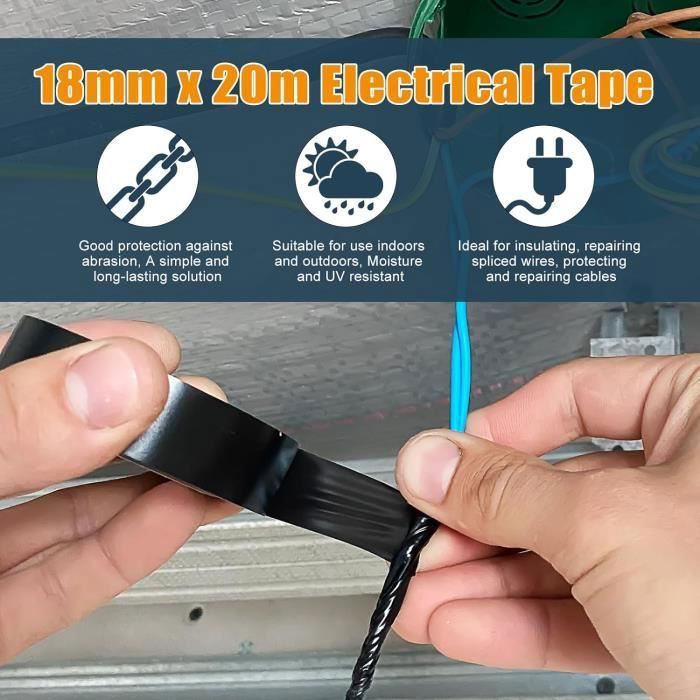 10 Ruban Adhésif Isolant électrique Noirs Electricien 20m x 18mm scotch ...