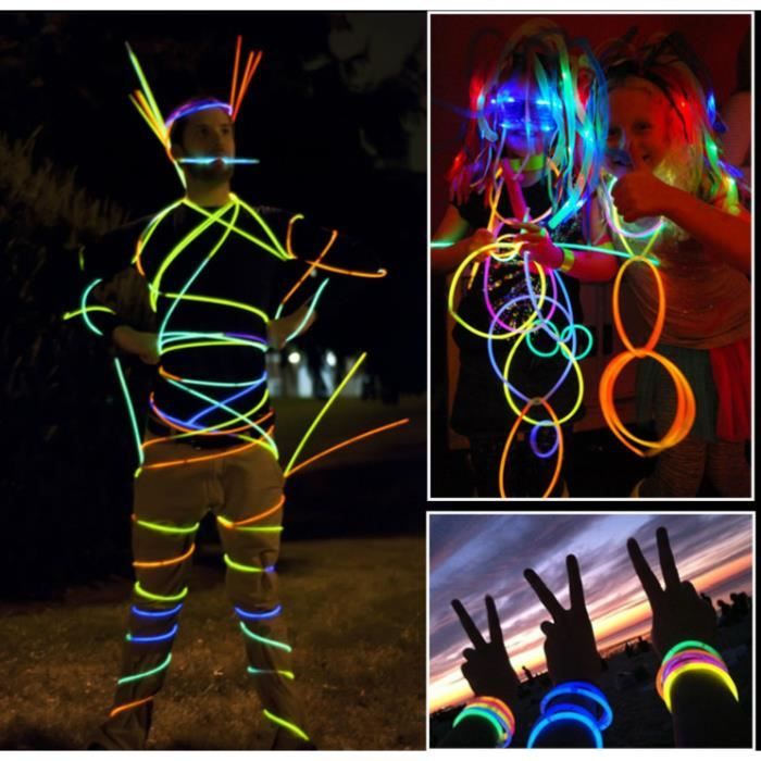 Lot de 200 Batons lumineux fluorescents Glow sticks Fluos Lumineux Bracelets fluorescent avec connecteur 5 couleurs differentes Cdiscount Maison