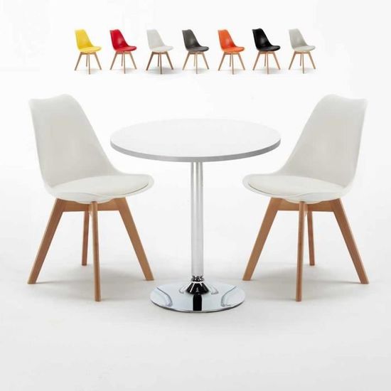 Table Ronde Blanche 70x70cm Avec 2 Chaises Colorées Set Intérieur Bar ...