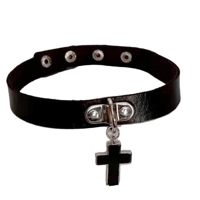 Spike Rivet Punk Sexy gothique en cuir Pu Goth coeur croix collier ras ...