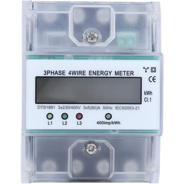 Compteur triphasé à 4 Fils sur Rail DIN, compteurs d'énergie à Coque Blanche Wattmètre ...