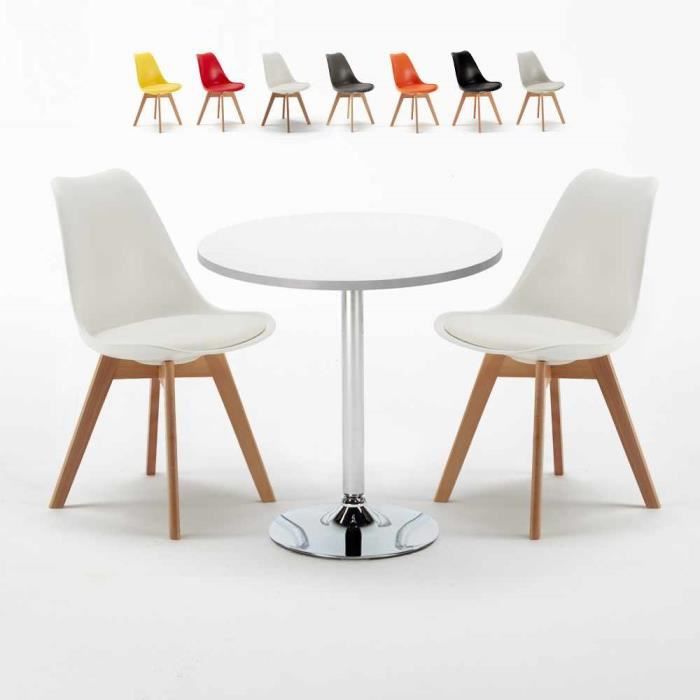 Table Ronde Blanche 70x70cm Avec 2 Chaises Colorées Set Intérieur Bar ...