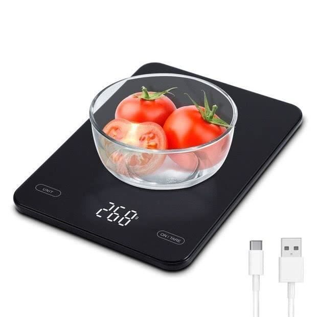 Balance de cuisine numérique noire avec surface en verre brillant, balance de cuisine 0,1 g-10 ...
