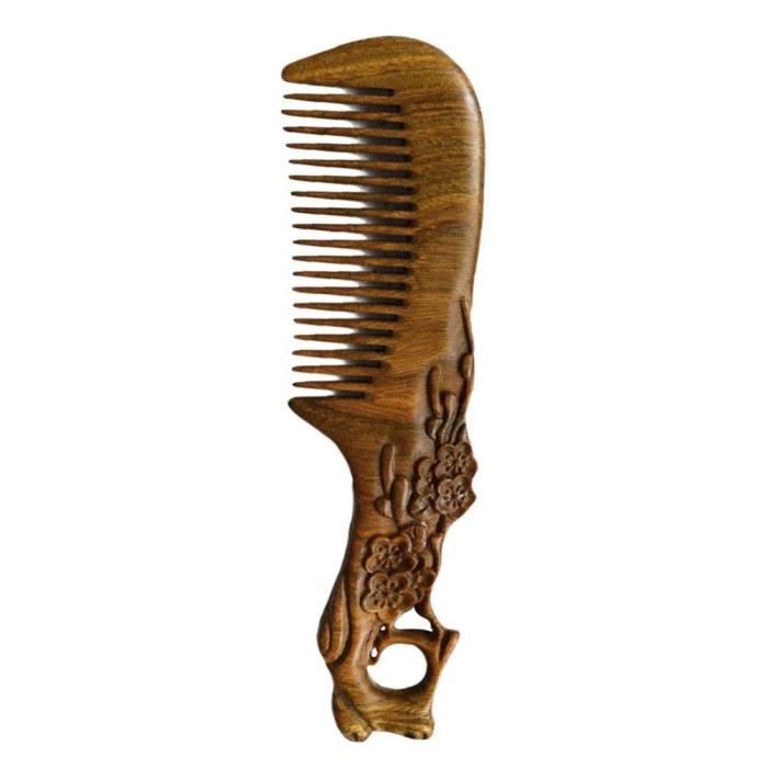 Peigne à cheveux en bois à dents larges - YSTP - Sculpté en bois de santal - Dos épais - Solide ...