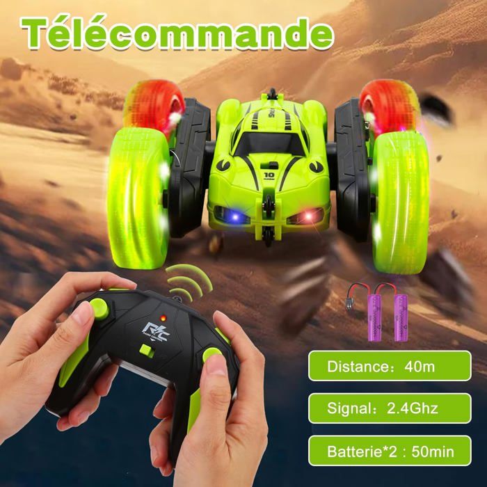 Vert Voiture Télécommandée, 4WD Stunt Car 360° Flip Rotatif et Lumière ...