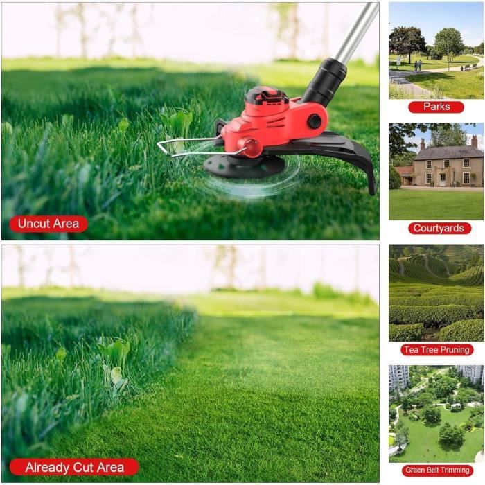 Coupe Bordure sans Fil 21V, Bamse Débroussailleuse à Batterie Brushless avec 2 Batteries 2.0Ah ...