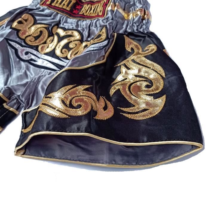 Short Enfant Muay Thai - Gris - Taille 10-12 ans - 100% Satin Polyester ...