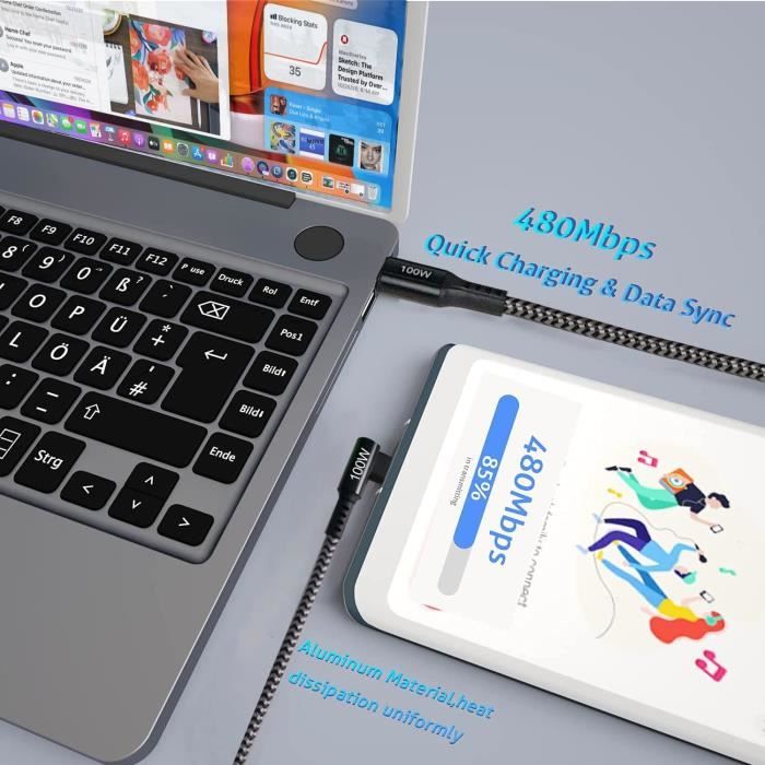 Chargeur Rapide Usb C,45W Secteur Usbc Et 2M Nylon Câble Pour Samsung Galaxy S24 S23 S22 S21 ...