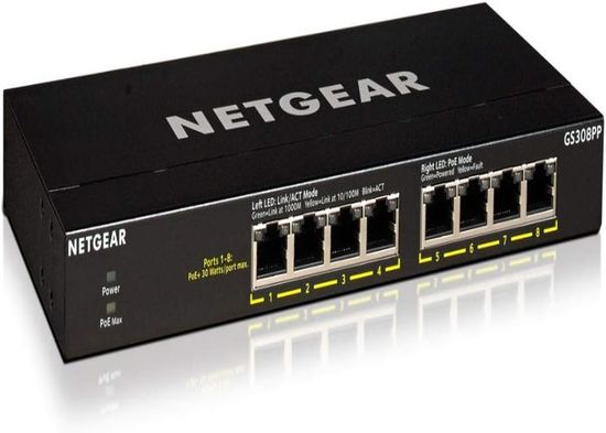 NETGEAR (GS308PP) Switch Ethernet PoE+ 8 Ports RJ45 Gigabit (10/100 ...