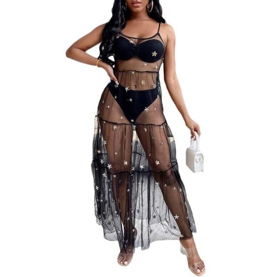 Minetom Robe Décolleté Sans Manches Femme Filet à Mailles Larges