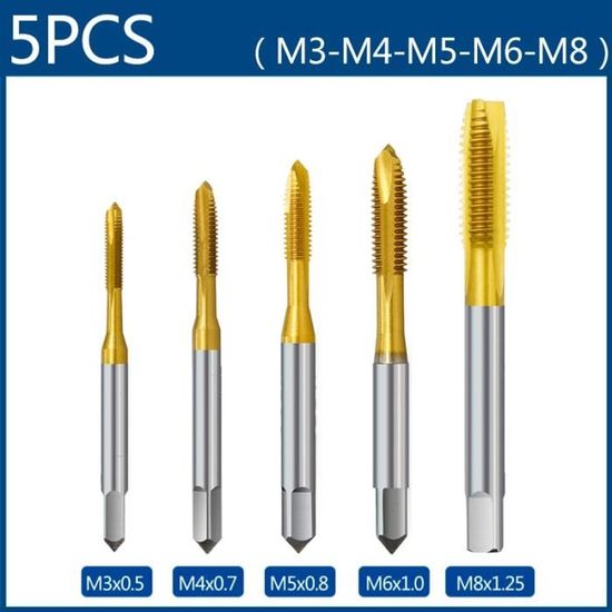 FILIERE - BUSE DE FILAGE - TARAUD,No.2 TiN Set--XCAN jeu de robinets métriques 5 pièces M3 M4 M5 ...