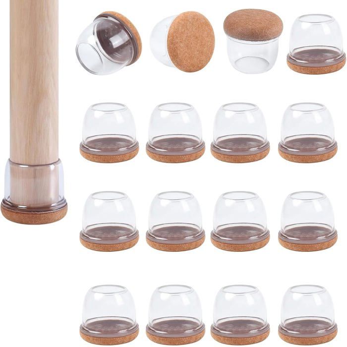 16 x Chair Leg Protectors with Felt,Transparent TPE Floor Protectors ...