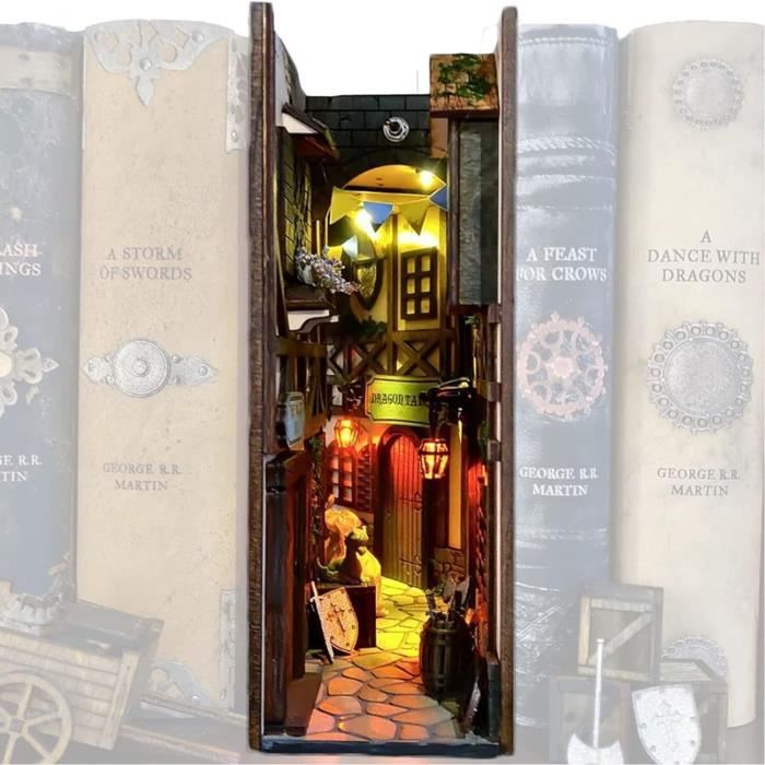 Medieval Bookshelf Insert Box Bookends, Micro Landscape Decoration, Wooden Diagon Alley Book ...