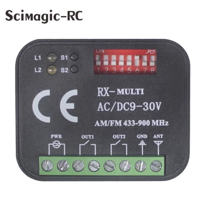 RX MULTI Récepteur 300-868MHz AC-DC 9-30V Relais Porte de garage universelle-Portail ...