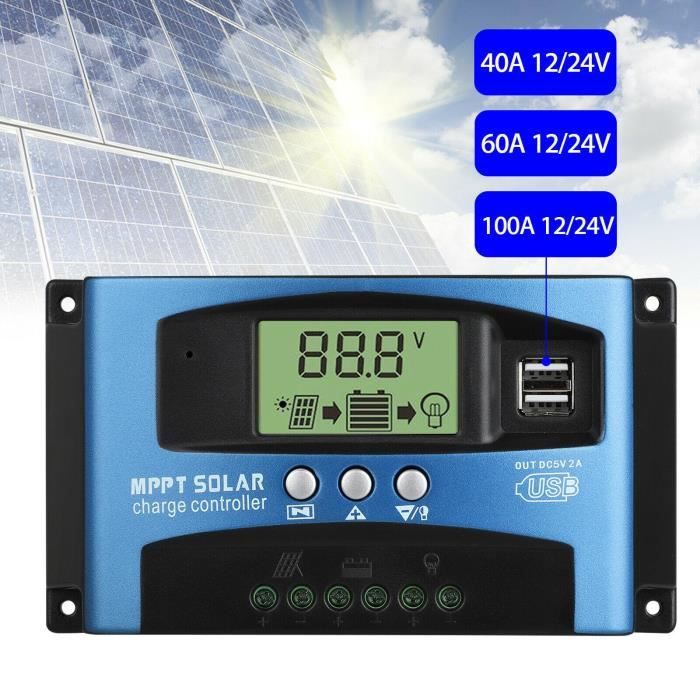 Contrôleur de Charge MPPT pour panneaux solaires, régulateur de batterie, 12V-24V, 30a 100a ...