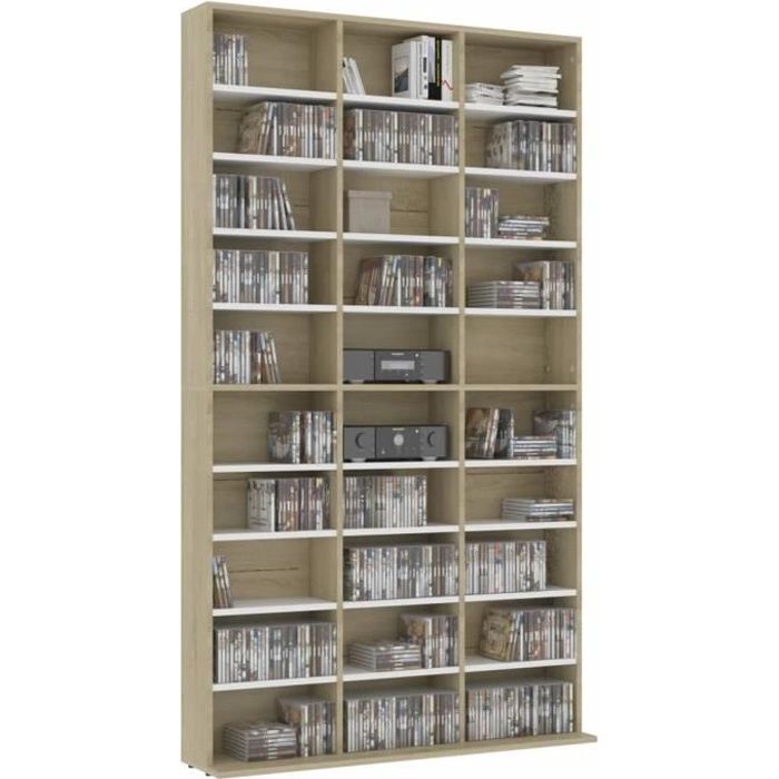 Étagère Rangement CD-DVD Meuble de Rangement Blanc et chêne sonoma ...