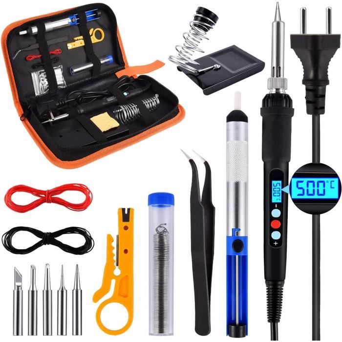 Fer à Souder Kit Soudure Electronique - 60W Écran LCD 14 en 1 avec température réglable 180-500 ...