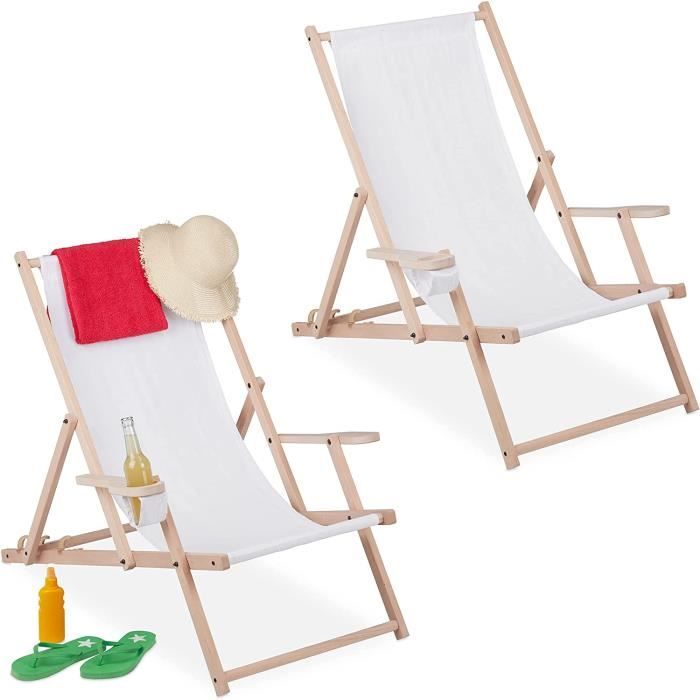 Chaise Longue Pliable ‎101 x 69 x 96 cm, Lot de 2, Bois et Tissu, 3 ...