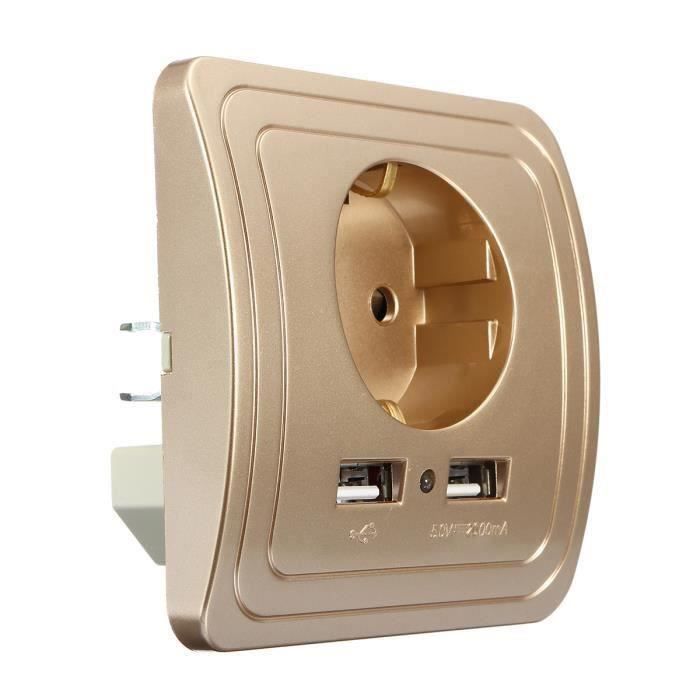 Prise Murale Double 2 USB 220V 16A Electrique Port Rechargeur Recharger ...