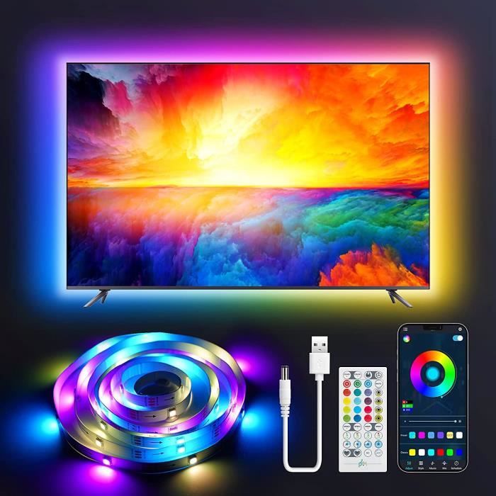 Ruban LED TV 3m Bande Lumineuse RGBIC avec Télécommande USB App Multicolore Rétroéclairage pour ...