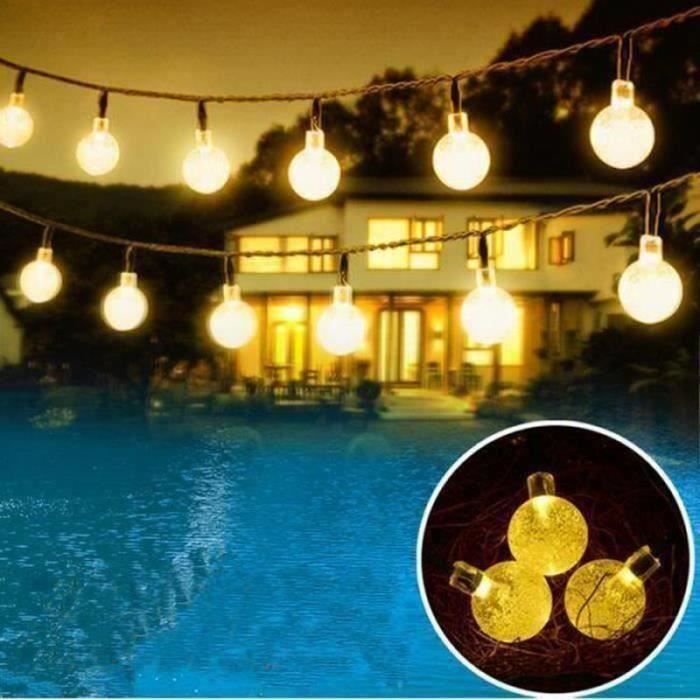 Guirlande Lumineuse Solaire 30 LED Boules de Cristal Etanche IP64 Longueur 6 Mètres Eclairage ...
