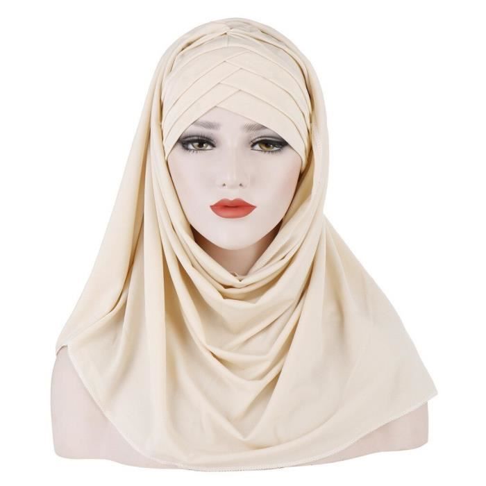 Foulard musulman en coton doux multicolore maillot instantané Hijab ...