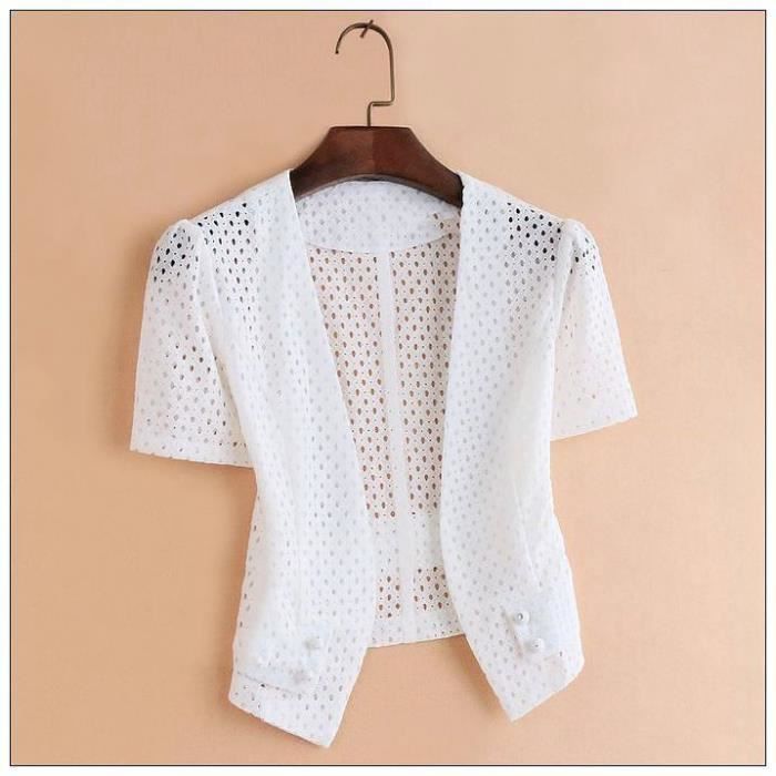 Dentelle châle vêtements pour femmes été court creux Cardigan haut ...