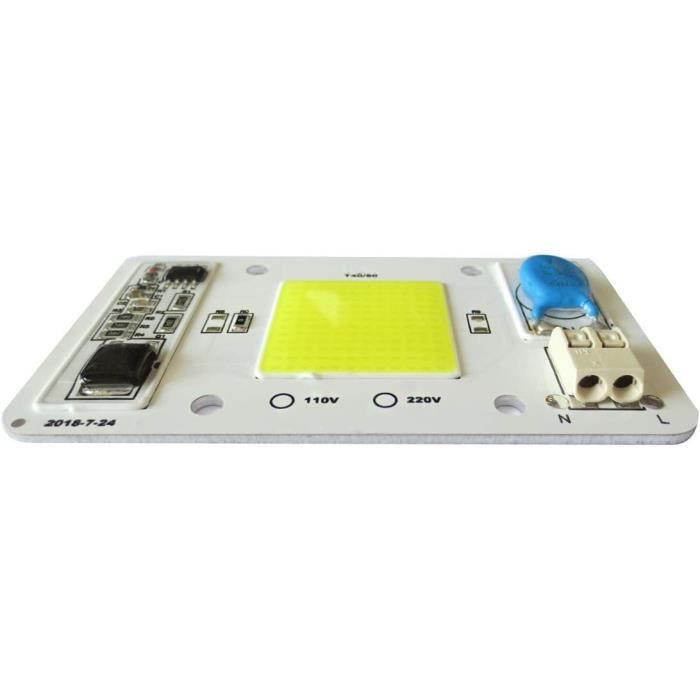 2Pcs Puce Led 50W Blanc 6000K 220V Cob Led Chip Aucune Soudure Requise Pilote Ic Intelligent ...