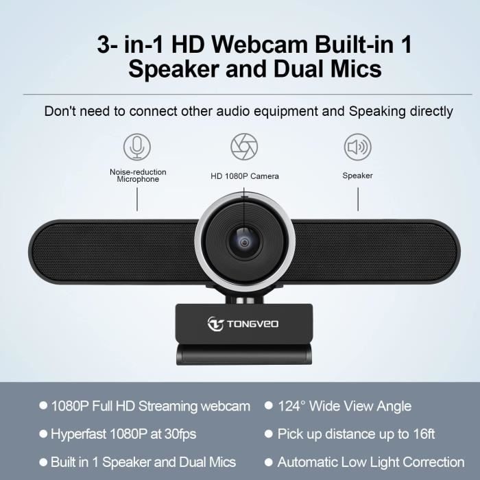 Webcam De Conférence Avec Microphone Et Haut-Parleur, Usb 1080P, Webcam ...