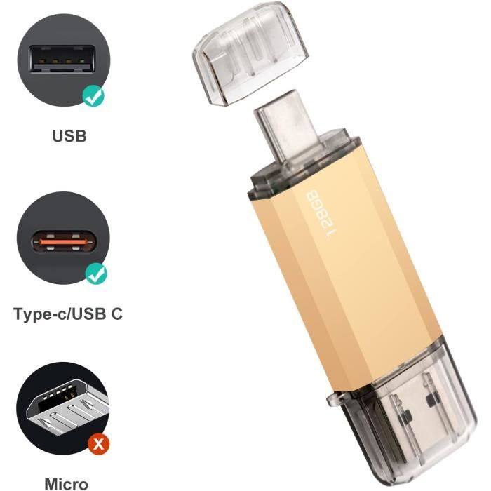 Clé Usb 128 Go 2 En 1 Usb C Flash Drive 128 Go Otg Type C Usb 2.0 Type C Memory Stick 128 Gb ...