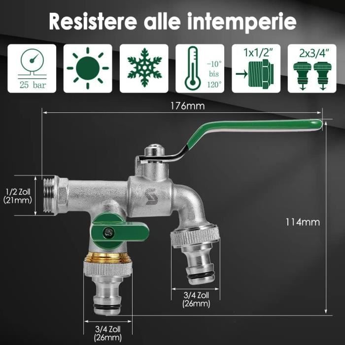 Robinet Double De Jardin,Robinet Avec 2 Sorties 3-4" - Entrée 1-2", 1 ...