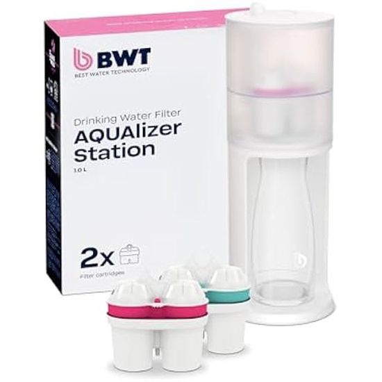 Filtre à eau - BWT - AQUAlizer Station - Pack de 2 cartouches - Carafe en verre - 2,4 Litres ...
