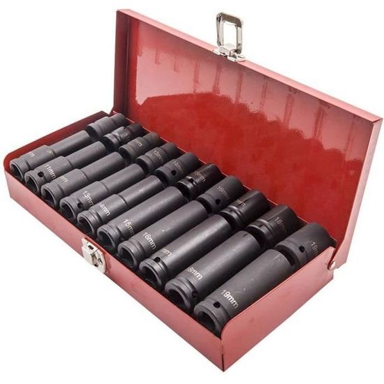 20pcs Douilles pour clé à chocs 10-19mm Jeu de clés à douille douille 1/2" Douille Écrou ...