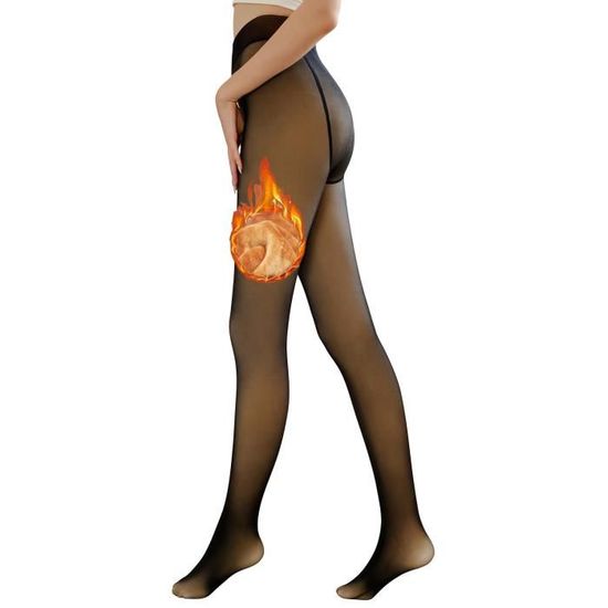 1 Pièces Collant Polaire Femme Jambes Faux Polaire Chaud Translucide Leggings Taille Haute ...
