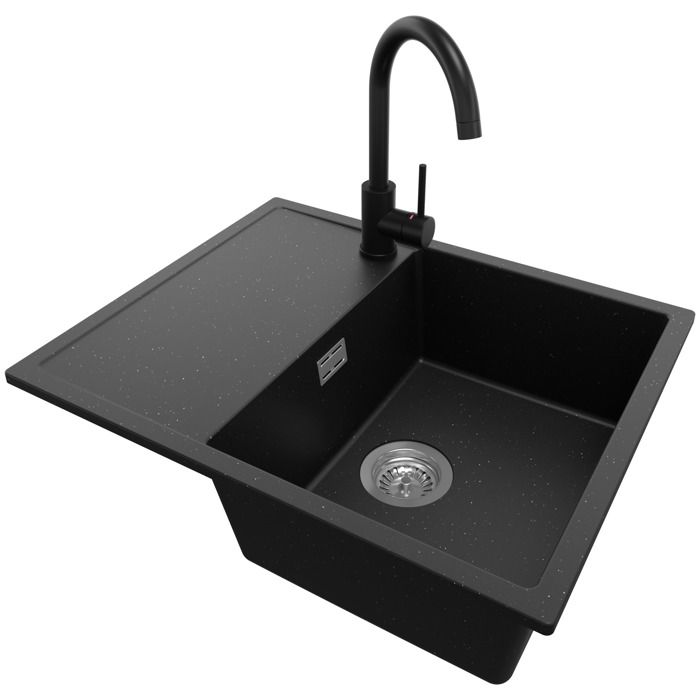 Evier Cuisine en Granit 62x50cm, Lavabo 1 bac + Kit de Vidage + Robinet ...