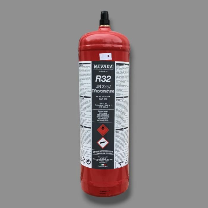 Gaz réfrigérant R32 en bouteille de 1,8 Kg. valve gauchee 1/2" acme ...