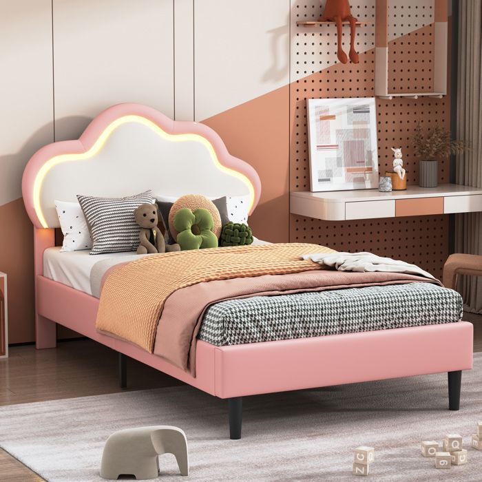 Lit Fille 90x200 LED, Lit Enfant Lit Rembourré Lit Simple Lit Capitonné ...
