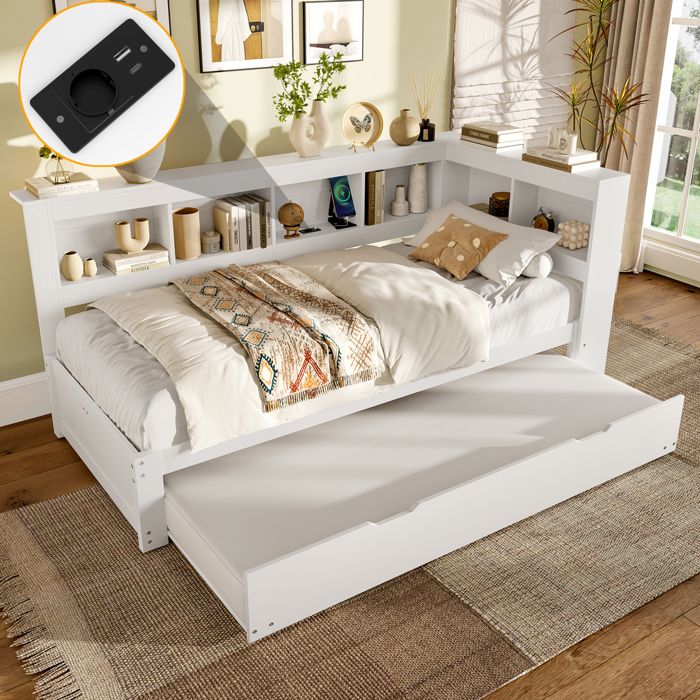OKWISH Lit Simple 90x200 cm | Lit Enfant - Avec 1 Lit Gigogne, Ports ...