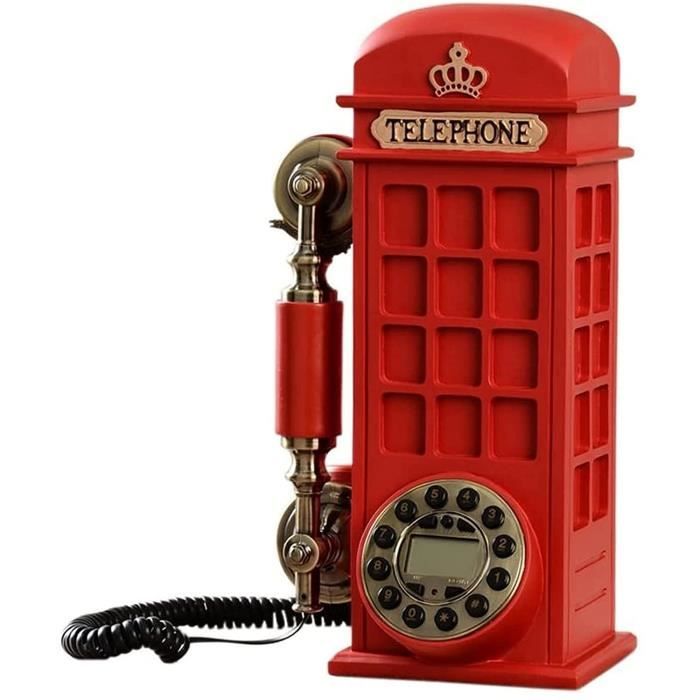Téléphone Filaire Mode Rétro Cabine Téléphonique Téléphone Fixe Bouton ...